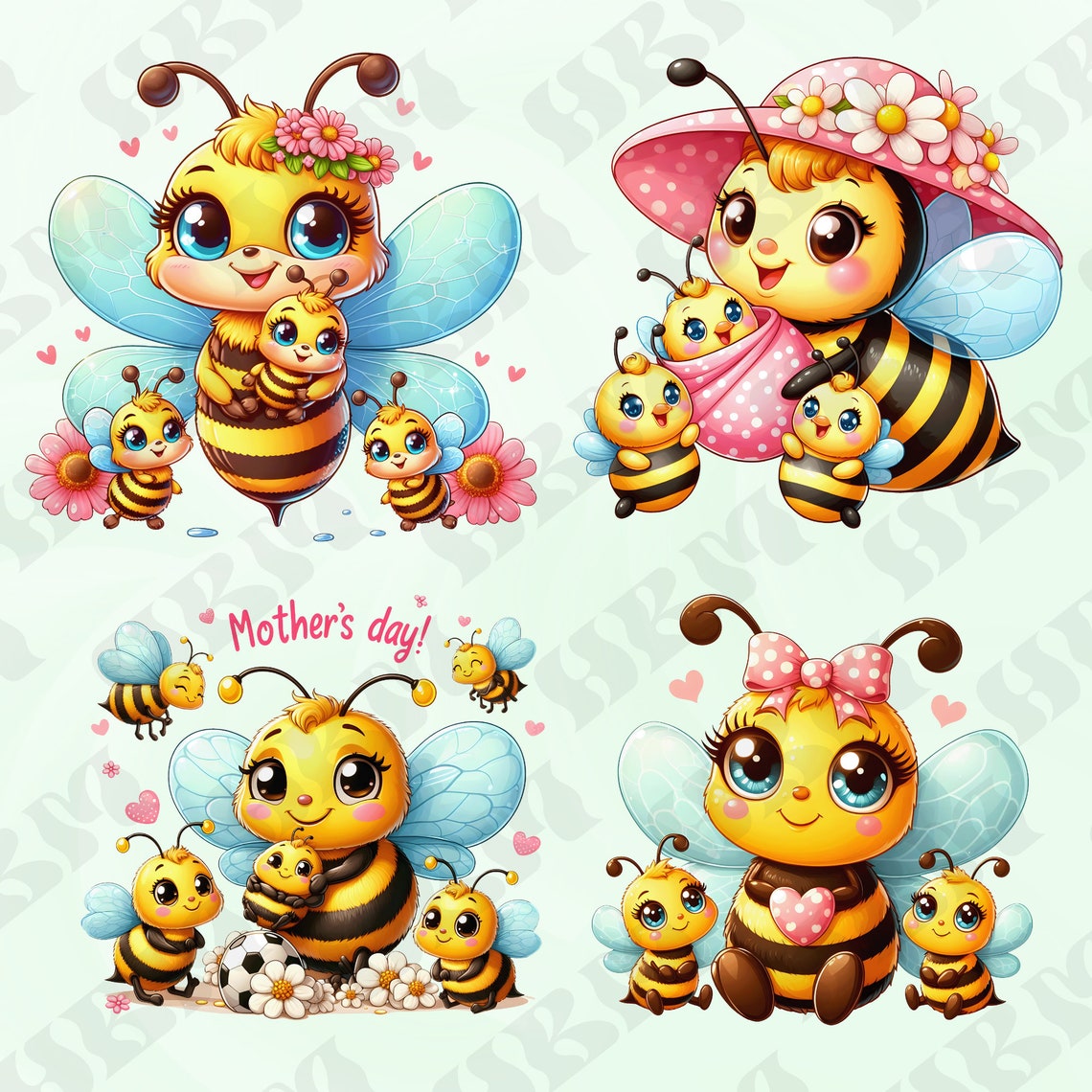 24 Cute Mother's Day Bees Clipart Bundle, Cartoon Balloon Sticker ...