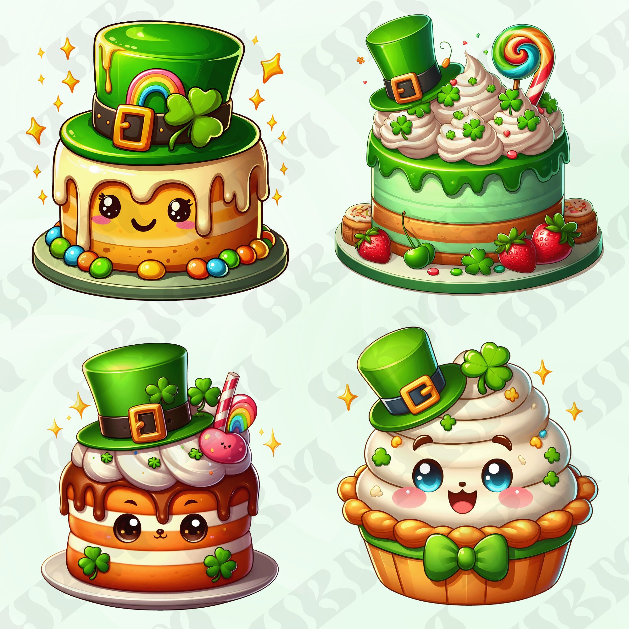 24 Cute St Patrick's Day Cartoon Sweets Clipart Bundle, Adorable Four ...
