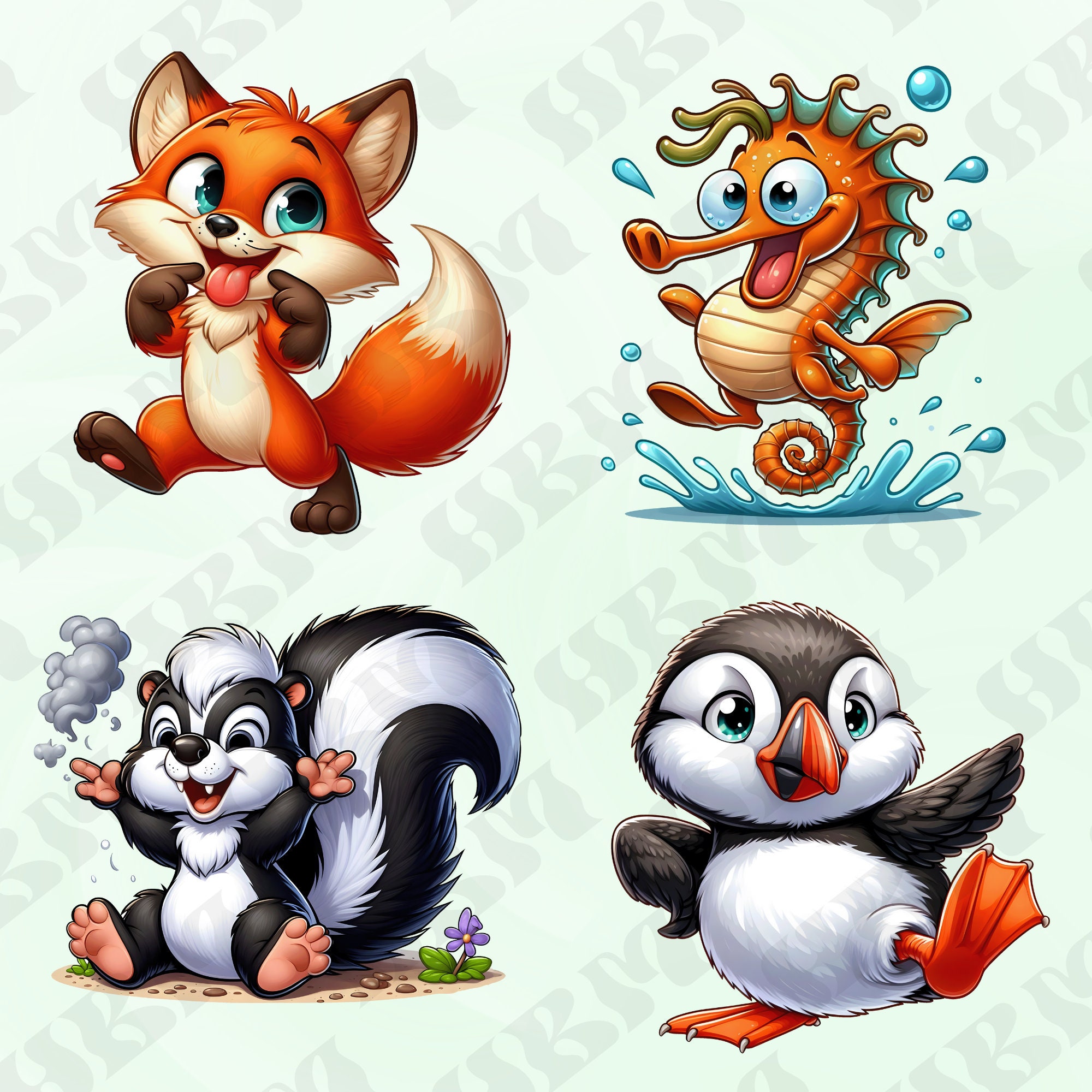 Funny Cartoon Animals Clipart Bundle, Cute, Witty Stickers, Adorable ...