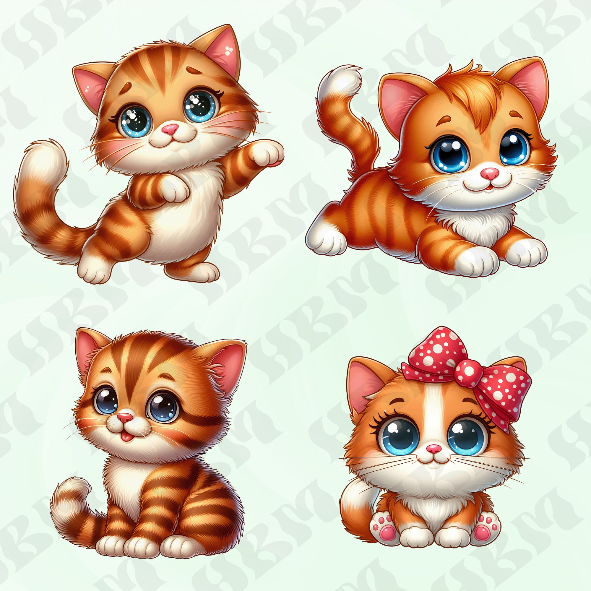 24 Cute Cartoon Cats Clipart Bundle, Kitten Stickers, Adorable Wall Art ...