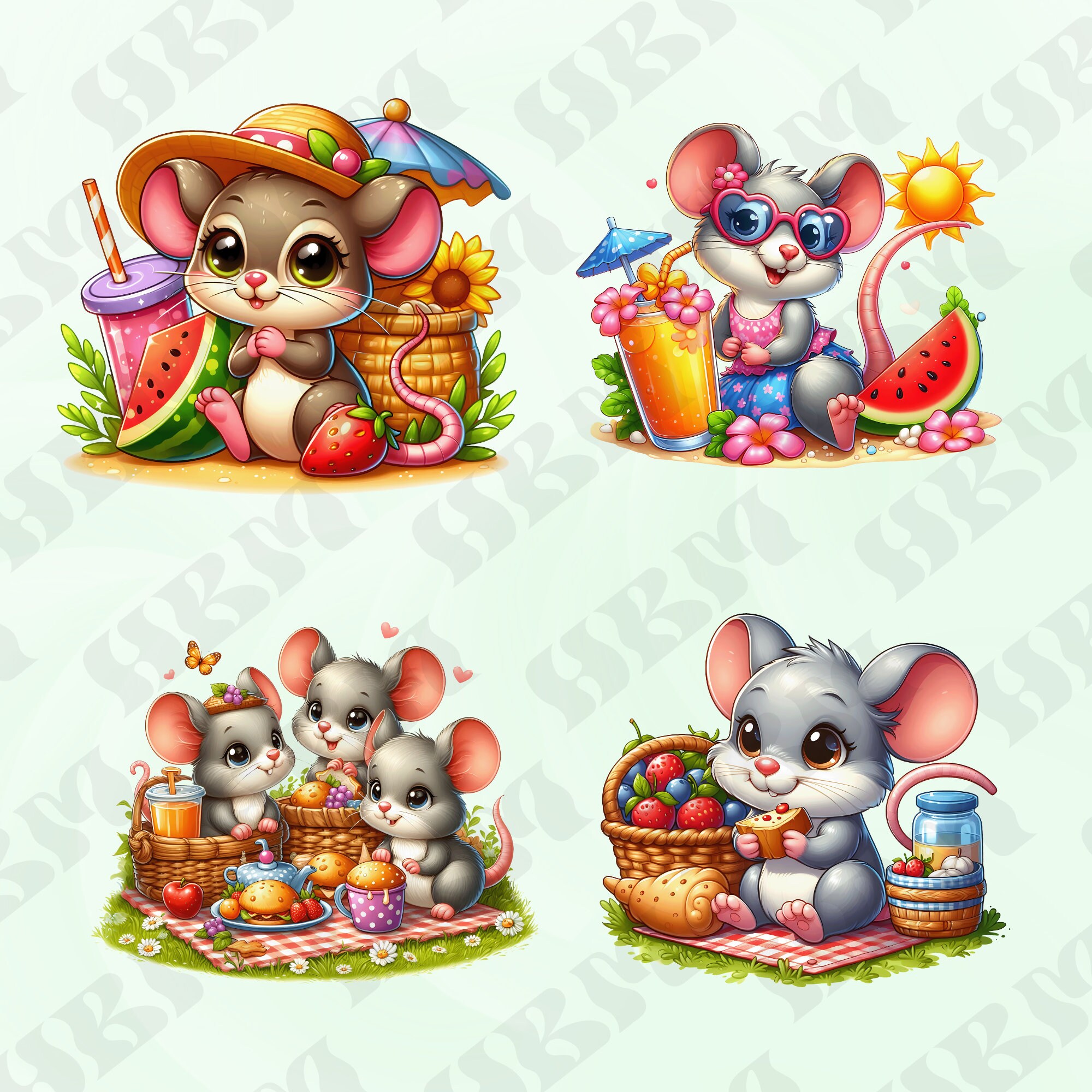 Cute Cartoon Mouse Summer Clipart Bundle, Surf Nursery Decor, Beach ...