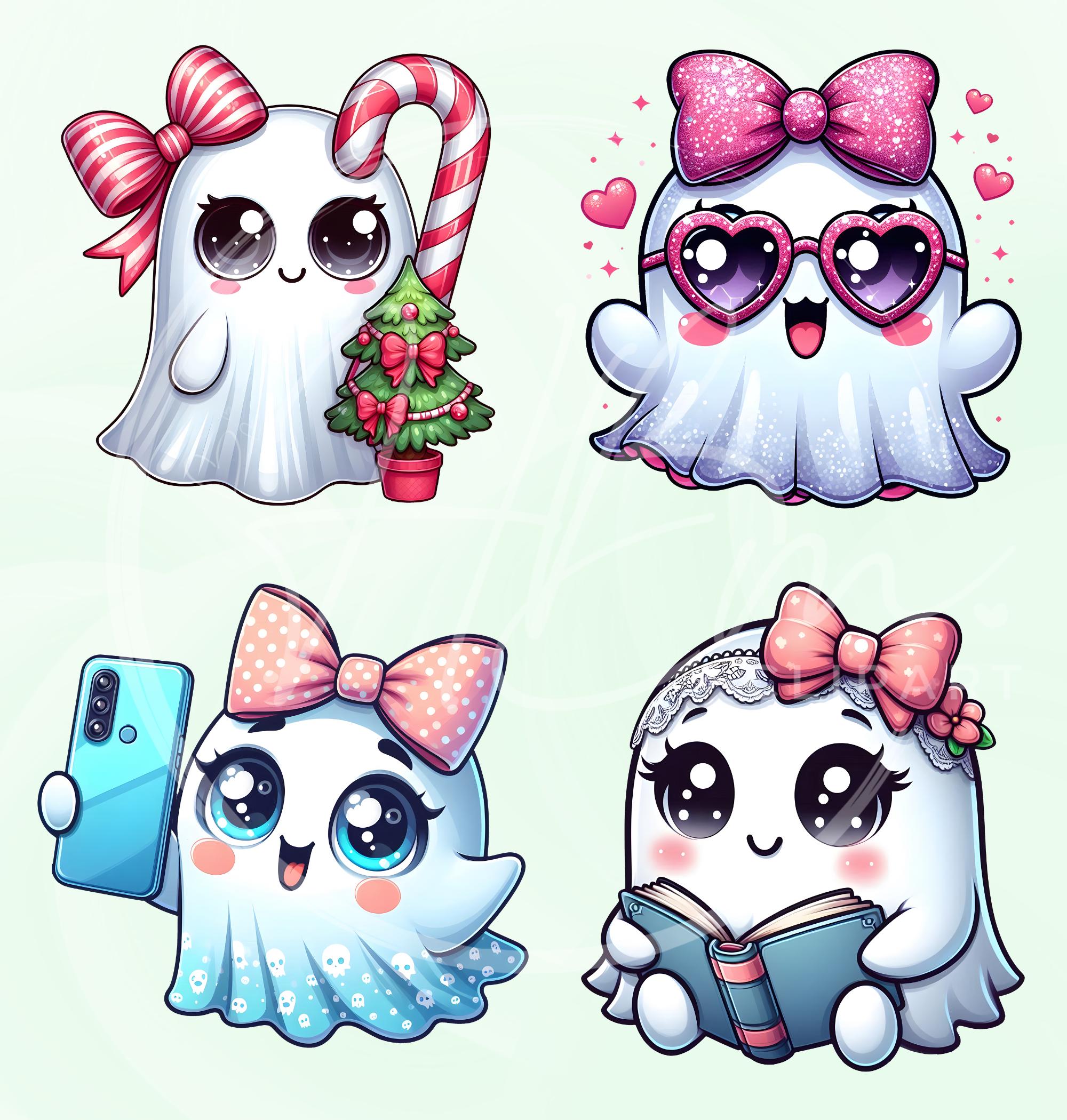 Cute Coquette Ghost Clipart Bundle, Kawaii Halloween Pngs, Cozy Fall ...