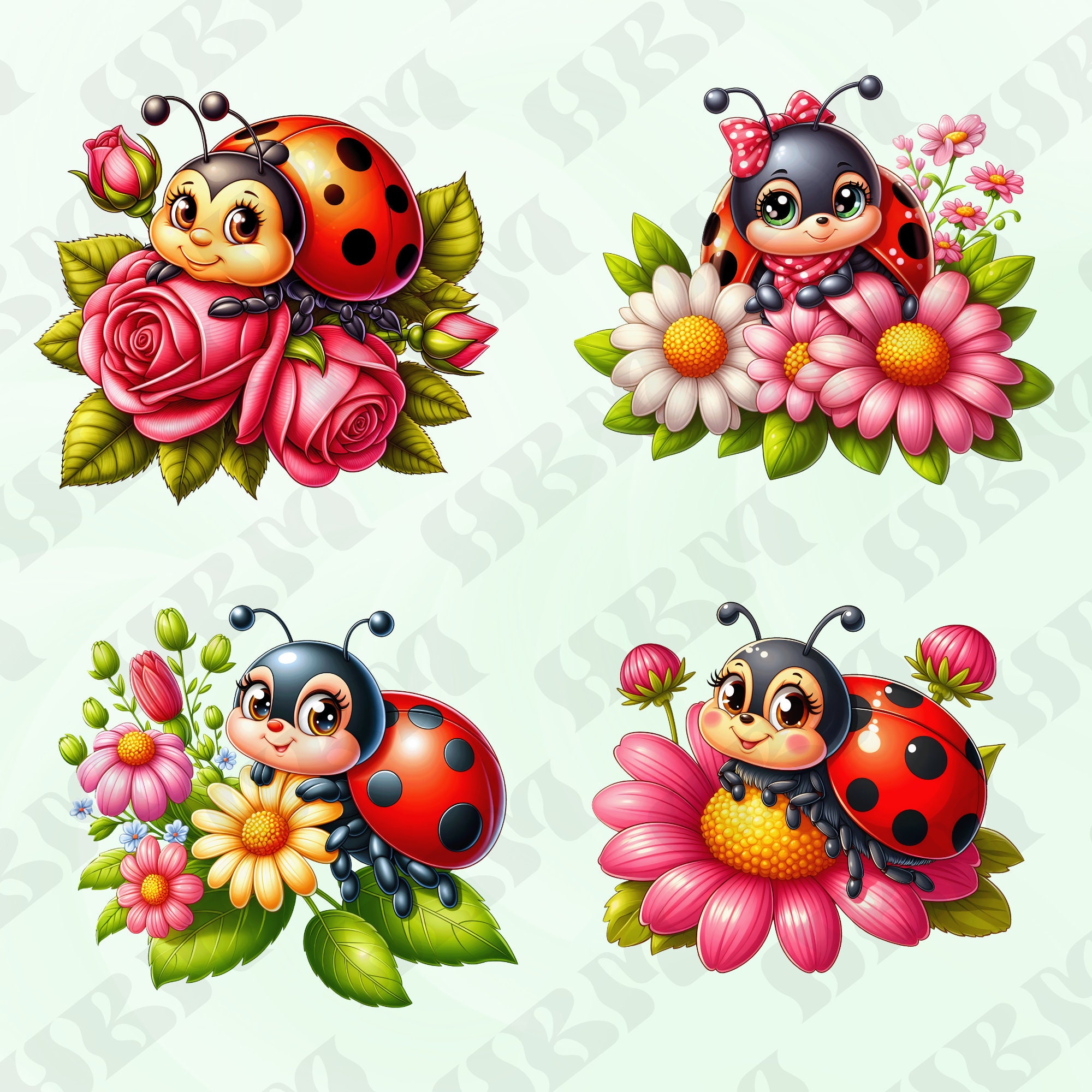 24 Cute Cartoon Spring Lady Bugs Clipart Bundle, Beetle Nursery Decor ...