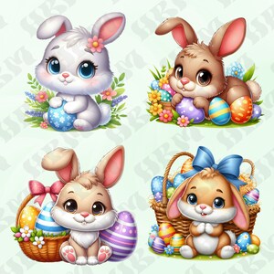 24 Cute Easter Bunny Clipart Bundle, Rabbit Stickers, Adorable Baby ...