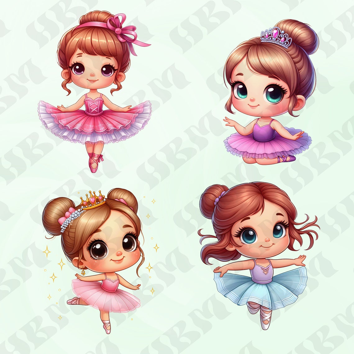Cute Cartoon Ballerina Clipart Bundle, Dance Tutu Sticker, Adorable ...