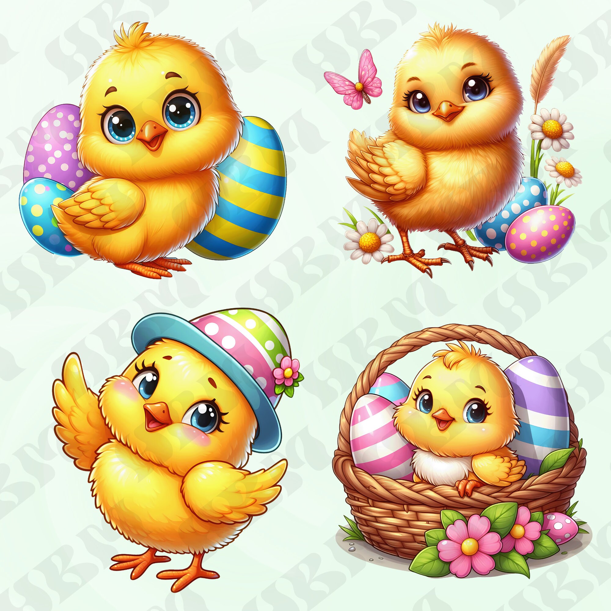 21 Cute Easter Chicks Clipart Bundle, Chicken Stickers, Adorable Baby ...