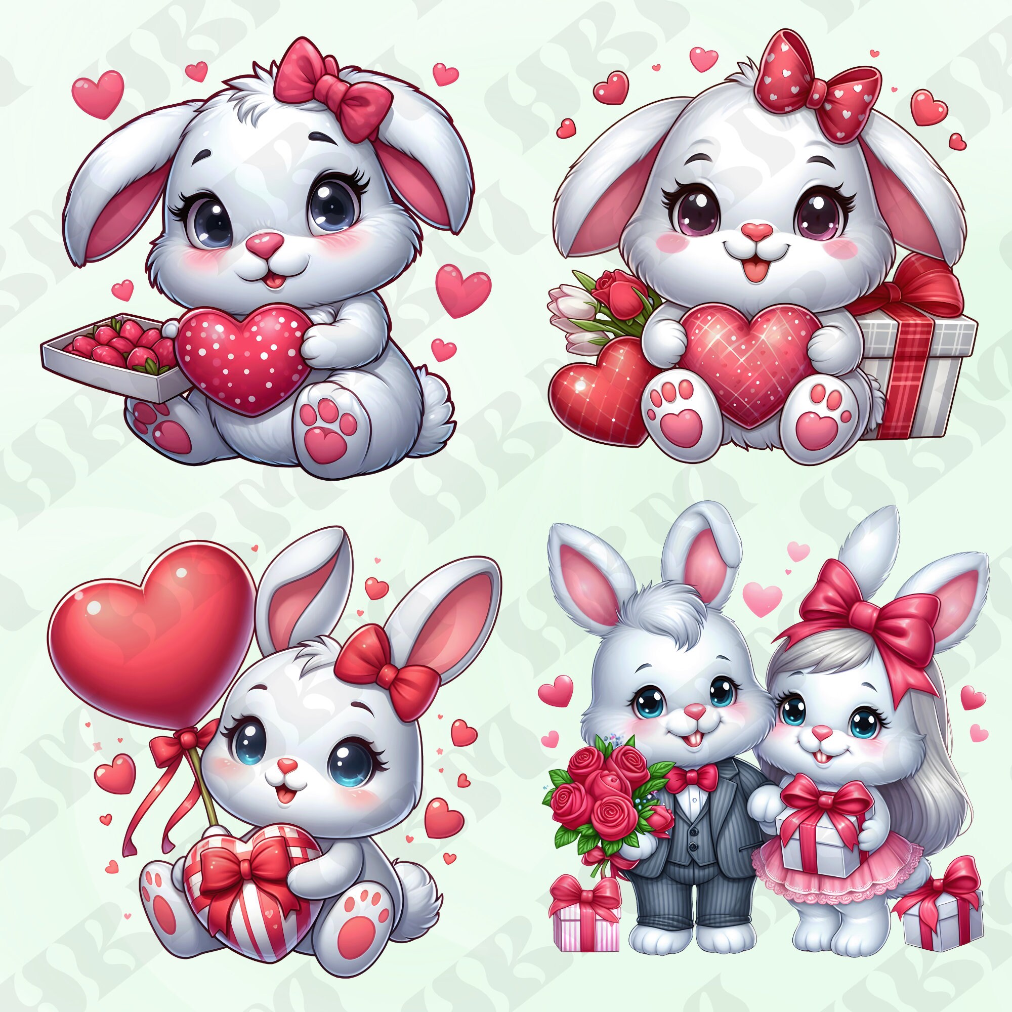 25 Cute Valentines Day Bunny Clipart Bundle, Rabbit Card Making, Hare ...