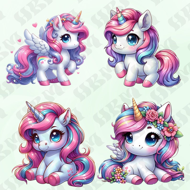 23 Cute Cartoon Unicorns Clipart Bundle, Fantasy Nursery Decor ...