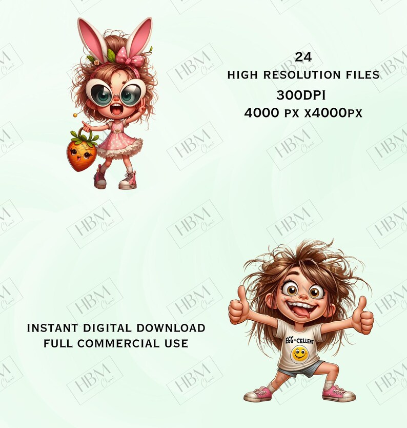 Funny Quirky Easter Girls Clipart Bundle, Children Cartoon Sticker ...