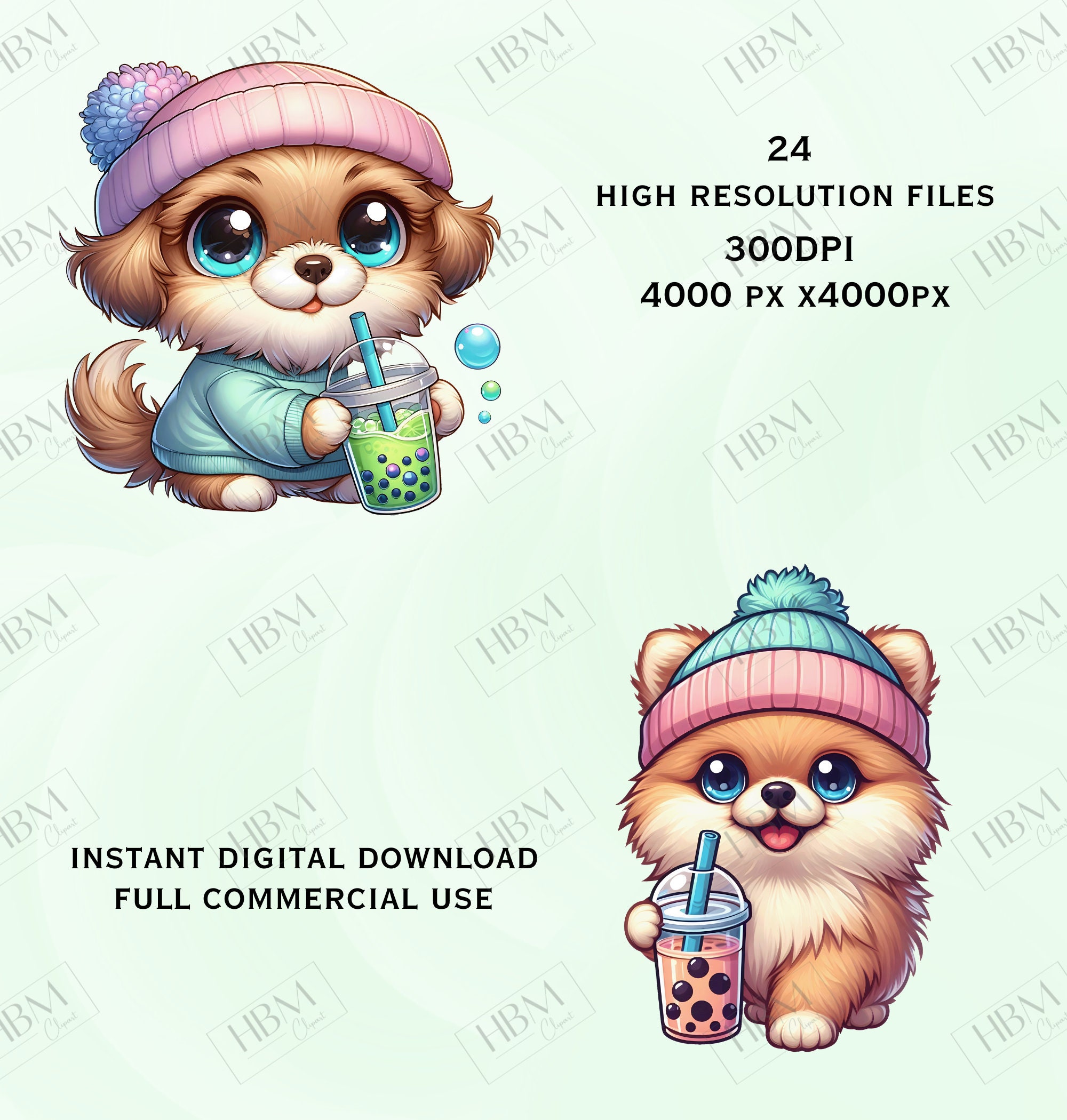 Cute Bubble Tea Puppies Clipart Bundle, Cartoon Boba Tea Nursery Decor ...