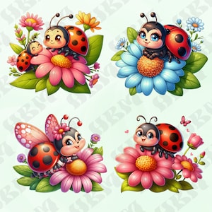 24 Cute Cartoon Spring Lady Bugs Clipart Bundle, Beetle Nursery Decor ...