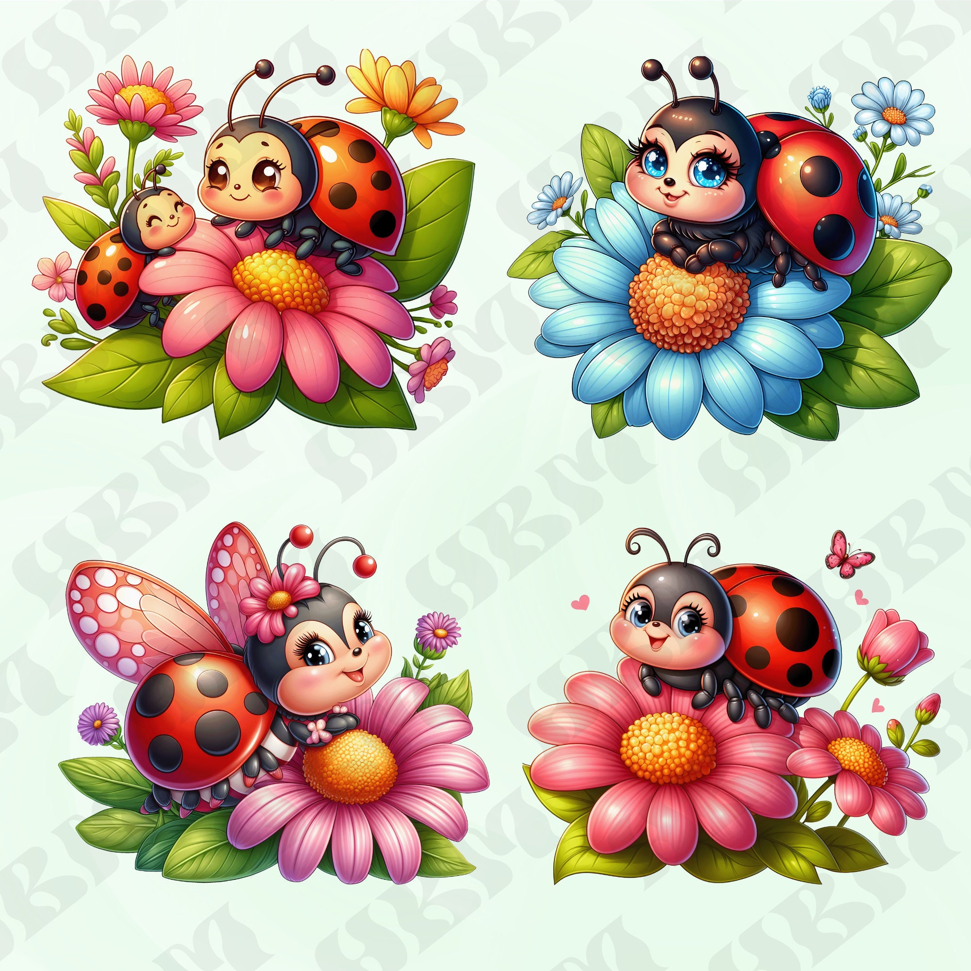 24 Cute Cartoon Spring Lady Bugs Clipart Bundle, Beetle Nursery Decor ...