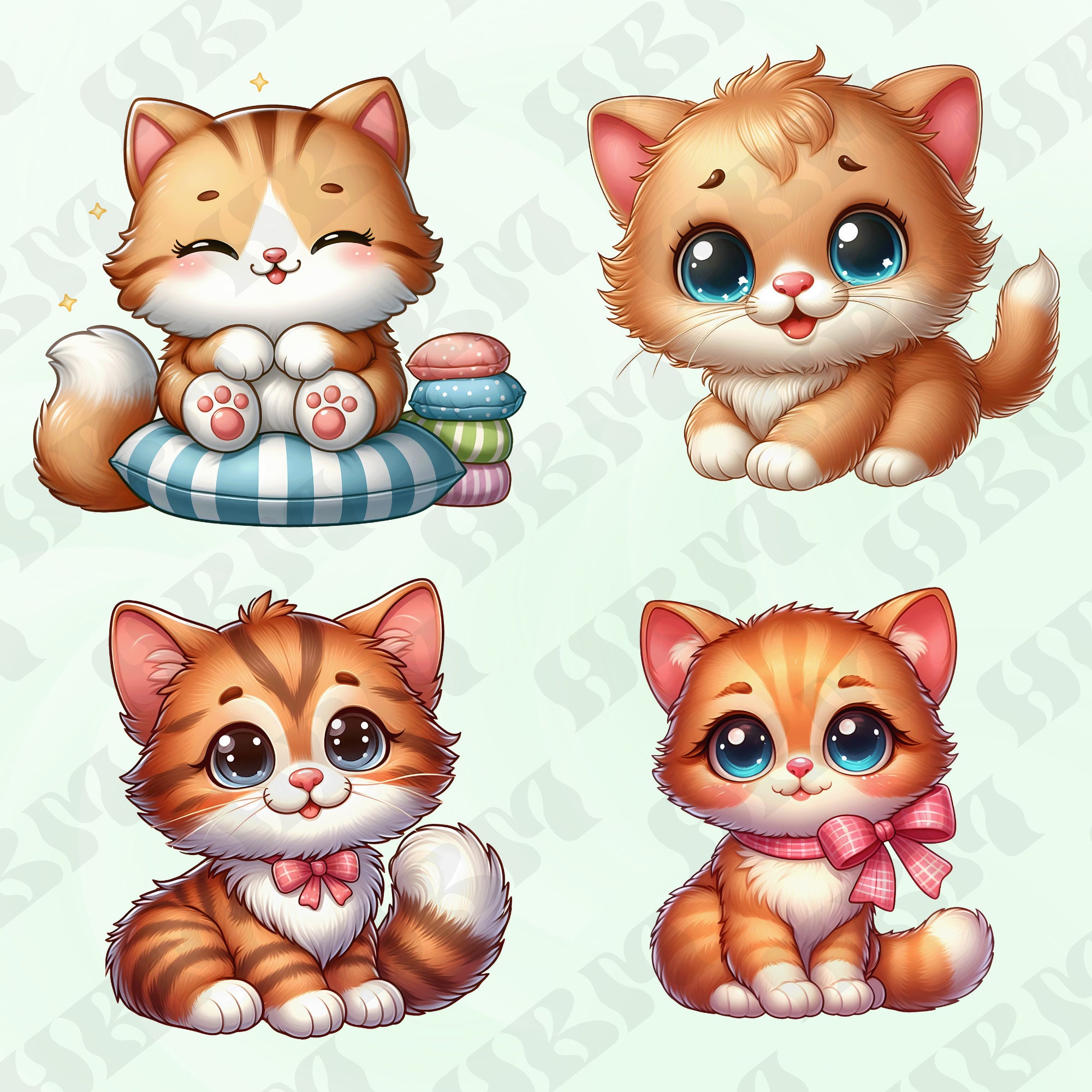 24 Cute Cartoon Cats Clipart Bundle, Kitten Stickers, Adorable Wall Art ...