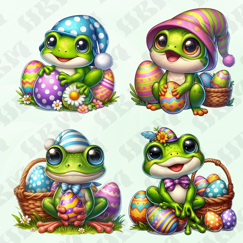 22 Cute Easter Frog Clipart Bundle, Tadpole Stickers, Adorable Baby ...