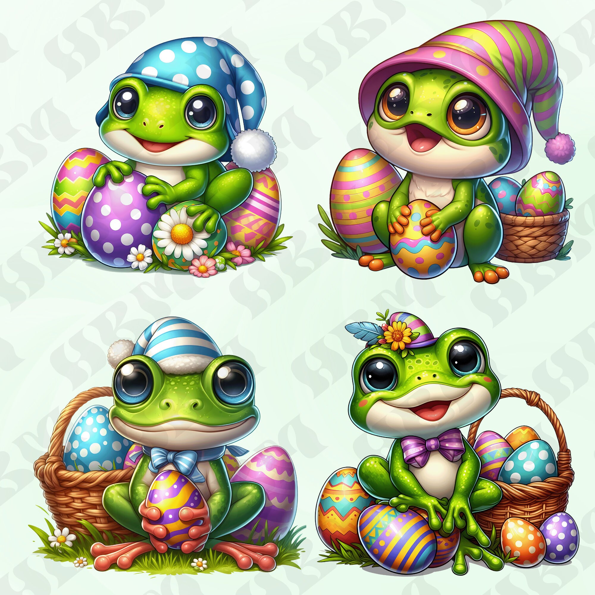 22 Cute Easter Frog Clipart Bundle, Tadpole Stickers, Adorable Baby ...