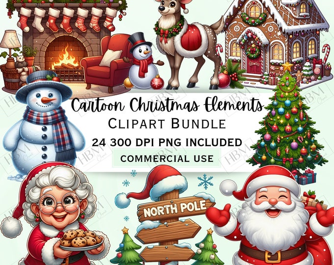 North Pole Christmas Clipart, Cute Santa Scenes Digital Craft, Card ...