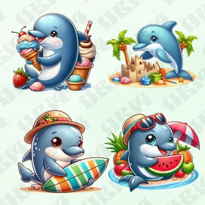 Cute Cartoon Summer Dolphin Clipart Bundle, Surf Nursery Decor, Beach ...