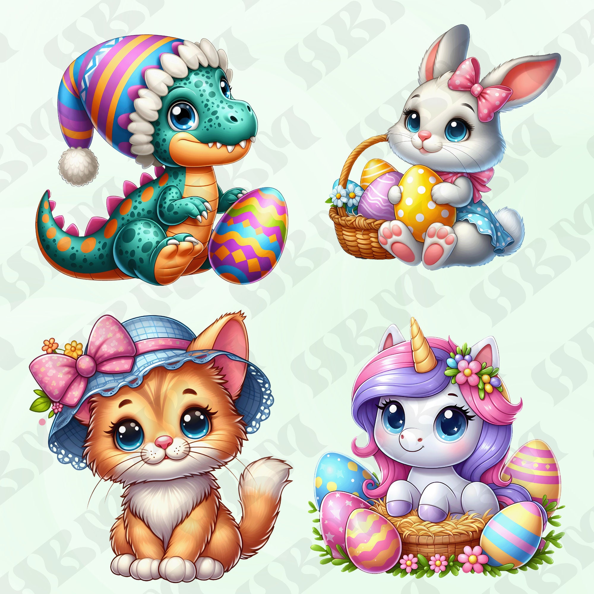 25 Cute Easter Animals Clipart Bundle, Sloth Stickers, Adorable Baby ...