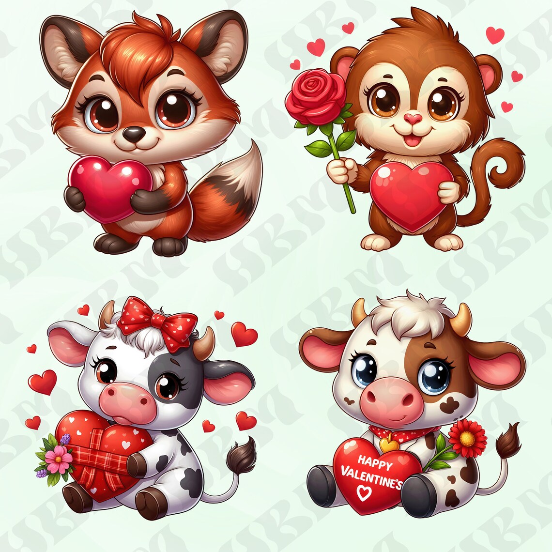 25 Cute Valentine Animals Clipart Bundle, Cow Card Making, Frog Baby ...