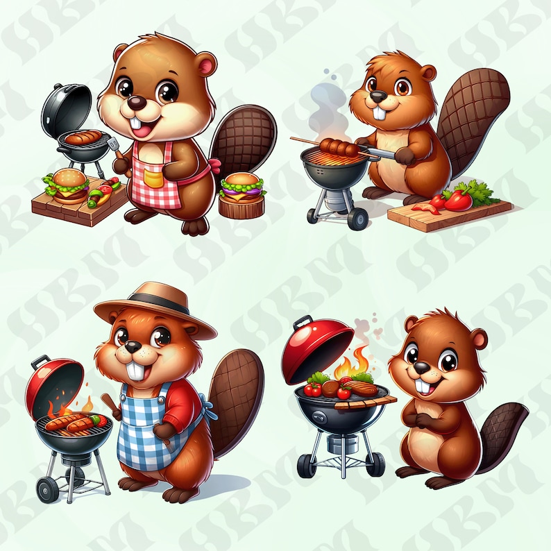 Cute Beaver Grilling Clipart Bundle, Barbecue Nursery Decor, Outdoor ...