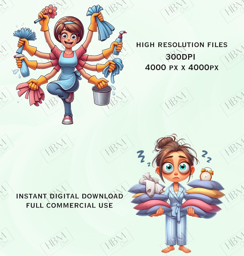 Funny Cartoon Mom Life Chaos Clipart Bundle, Exhausted Quirky Mother ...