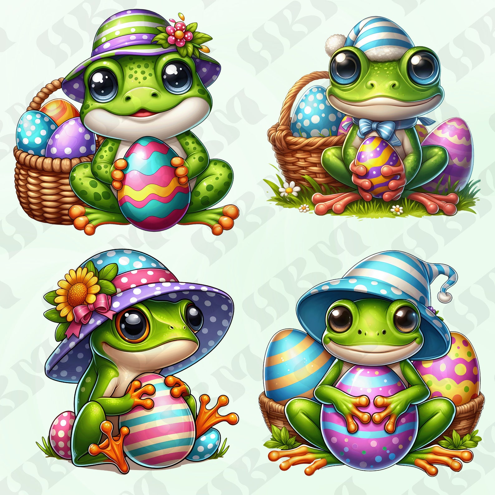22 Cute Easter Frog Clipart Bundle, Tadpole Stickers, Adorable Baby ...