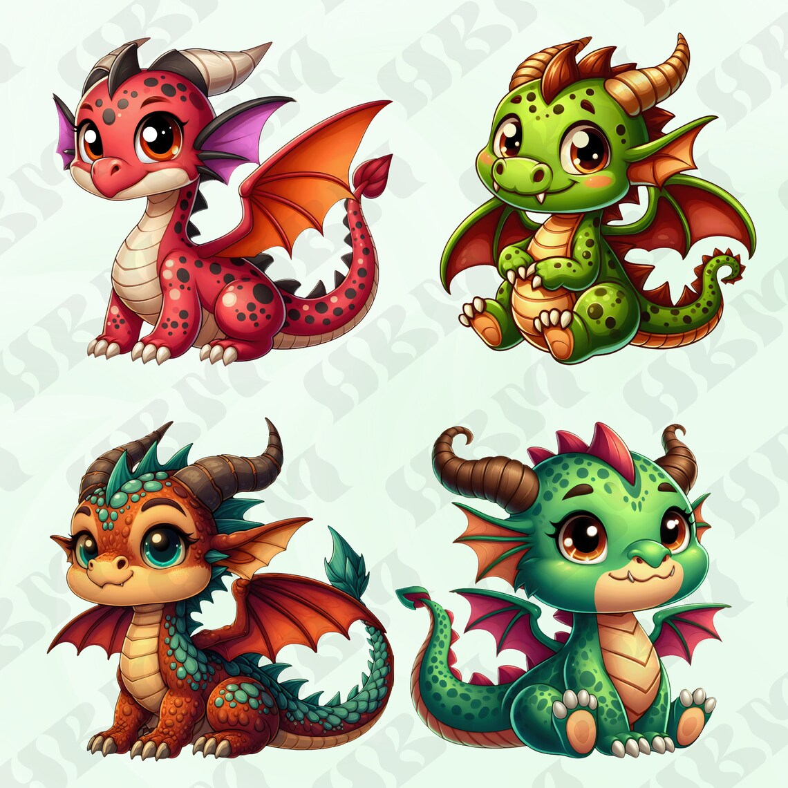 22 Cute Cartoon Dragons Clipart Bundle, Fantasy Nursery Decor, Mythical ...