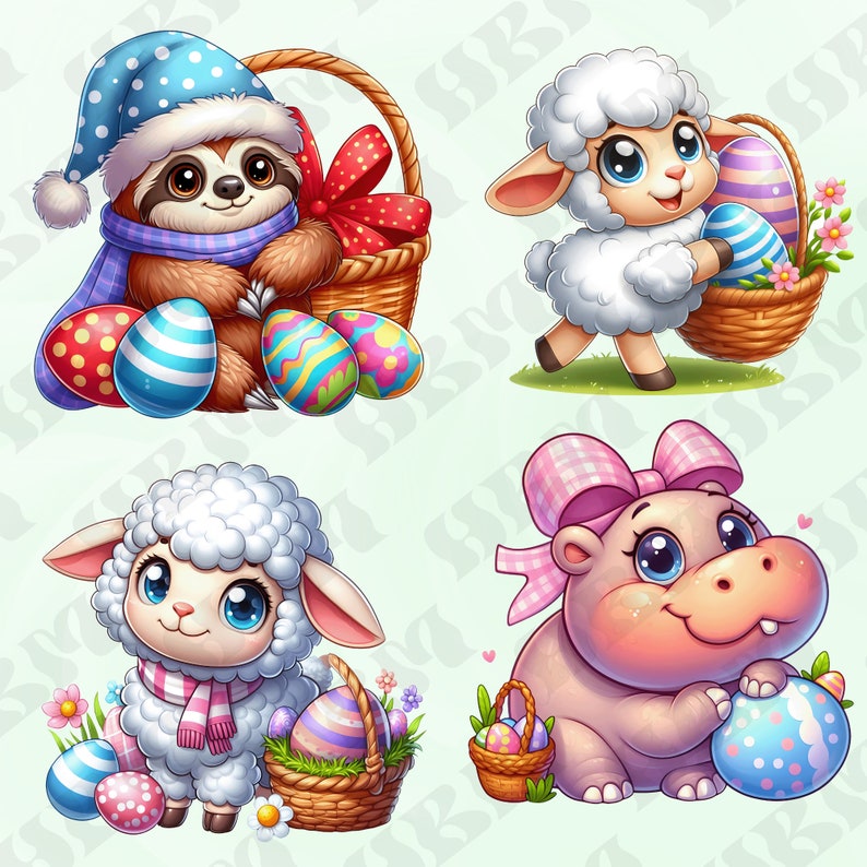 25 Cute Easter Animals Clipart Bundle, Sloth Stickers, Adorable Baby ...