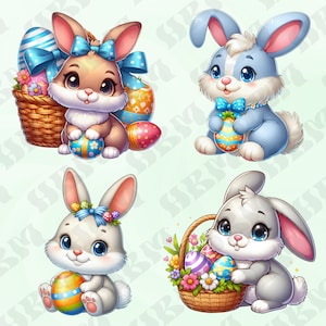 24 Cute Easter Bunny Clipart Bundle, Rabbit Stickers, Adorable Baby ...