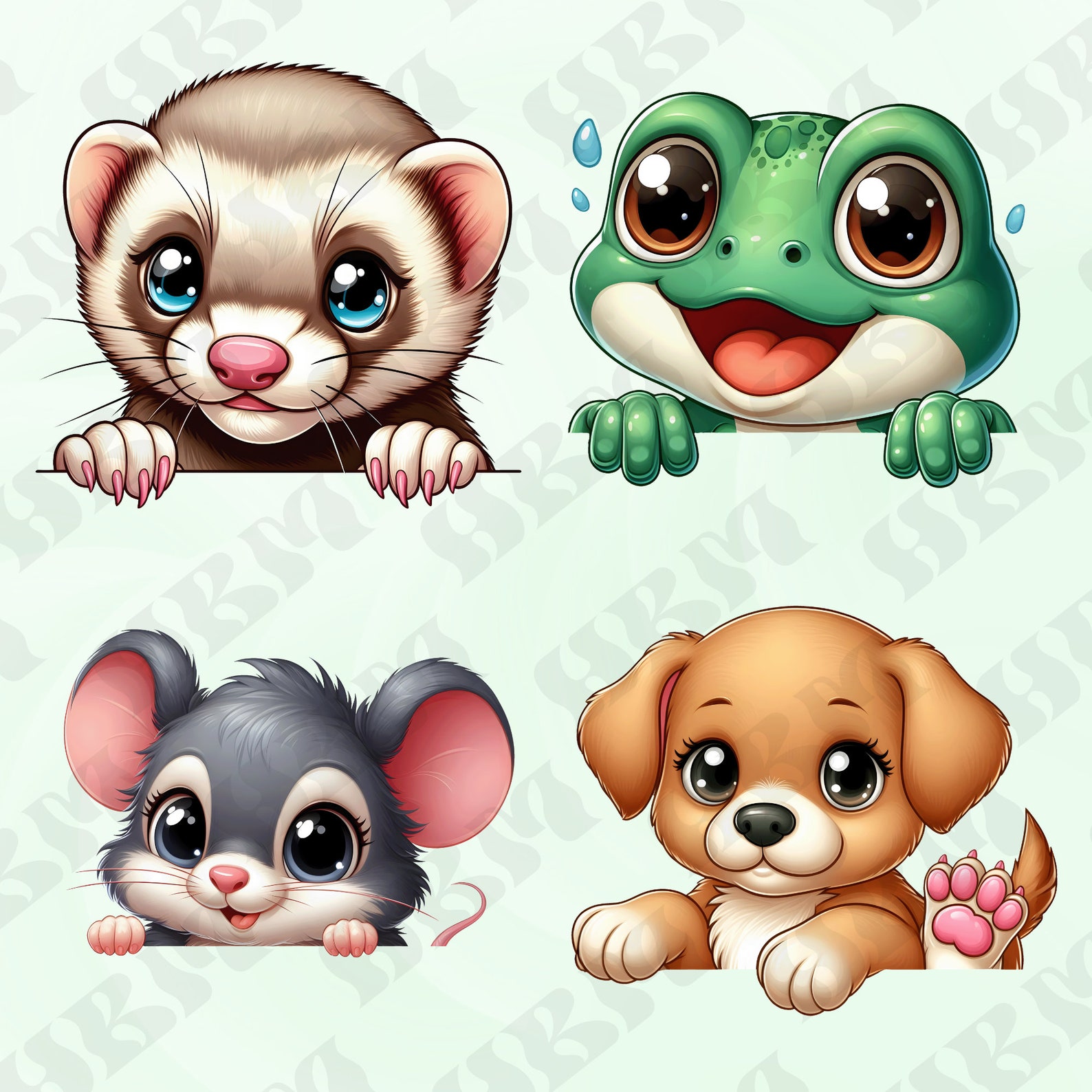 Cute Cartoon Peeking Pets Clipart Bundle, Frogs Stickers, Adorable Wall ...