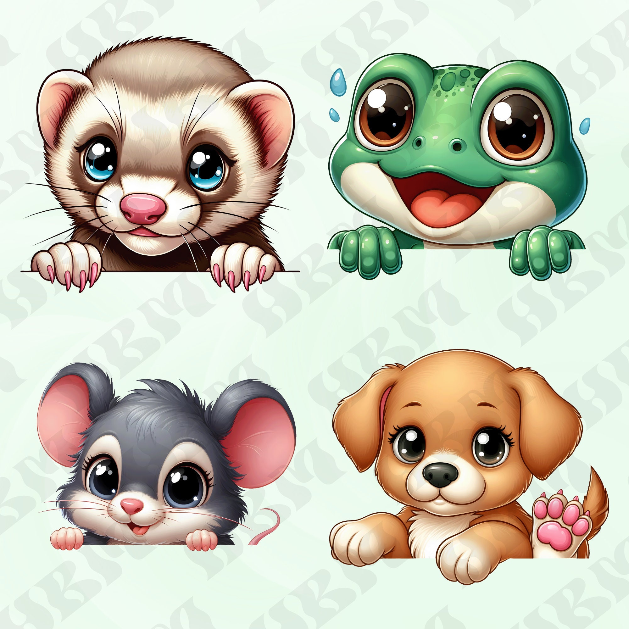 Cute Cartoon Peeking Pets Clipart Bundle, Frogs Stickers, Adorable Wall ...