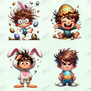 Funny Quirky Easter Boys Clipart Bundle, Children Cartoon Sticker ...