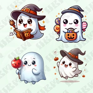 Cute Halloween Little Ghost Clipart Bundle, Jack Lantern Stickers ...