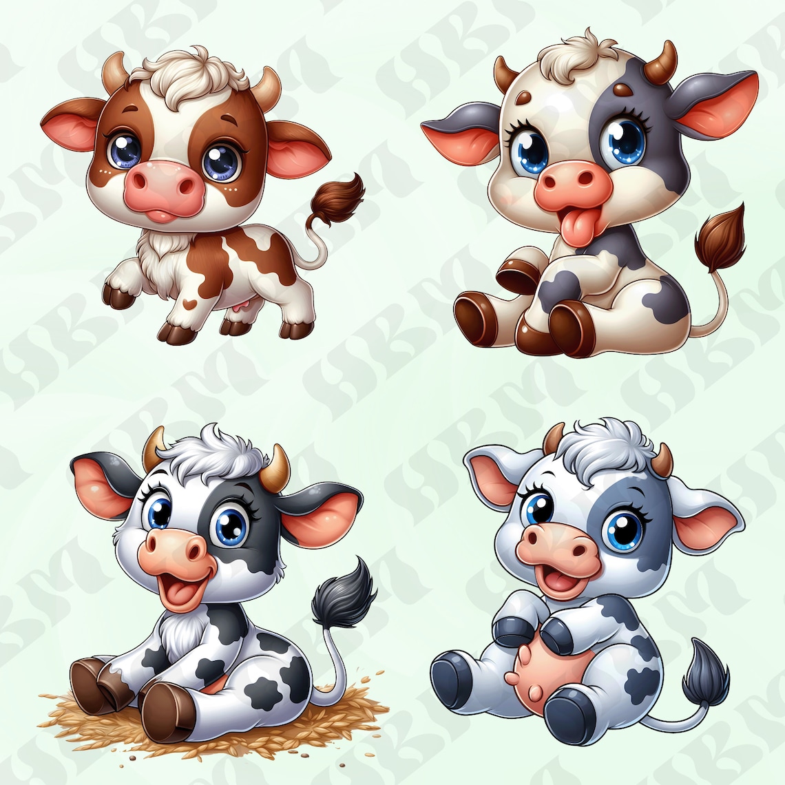 24 Cute Cartoon Cows Clipart Bundle, Bull Stickers, Adorable Wall Art ...