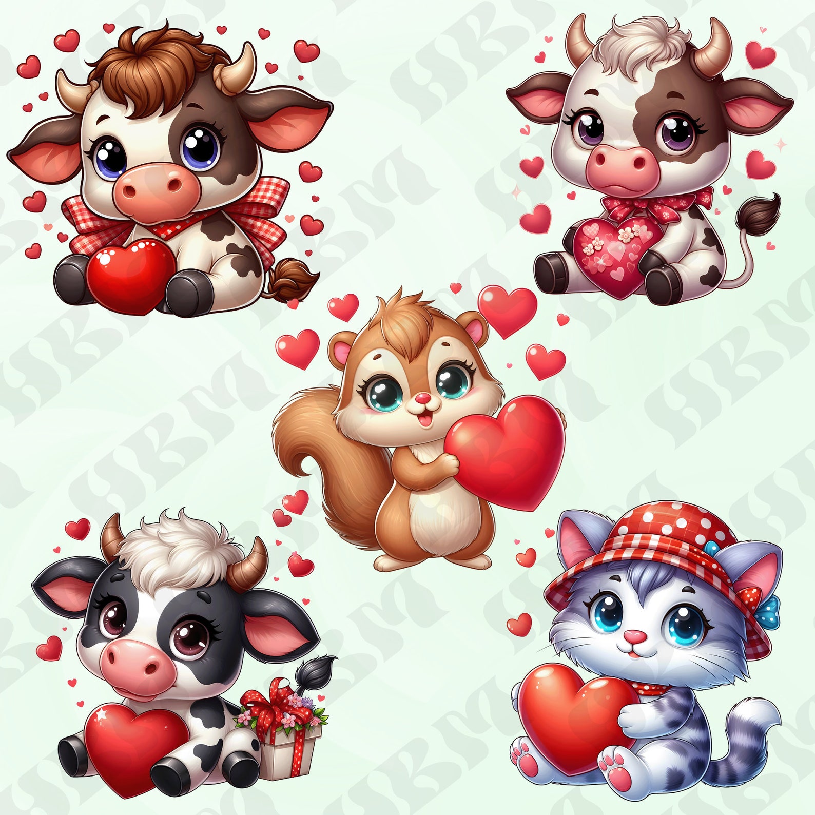 25 Cute Valentine Animals Clipart Bundle, Cow Card Making, Frog Baby ...