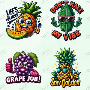 Funny Cartoon Food Puns Clipart Bundle, Fruit Sayings Sticker ...