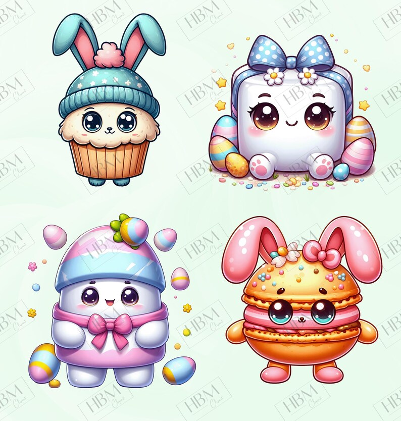 Funny Cartoon Easter Sweets Clipart Bundle, Comical Dessert Treats ...
