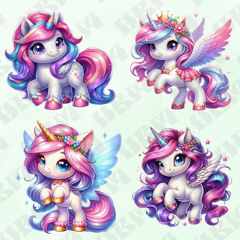 23 Cute Cartoon Unicorns Clipart Bundle, Fantasy Nursery Decor ...