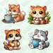24 Cute Cartoon Cats Drinking Coffee Clipart Bundle, Kitten Stickers ...