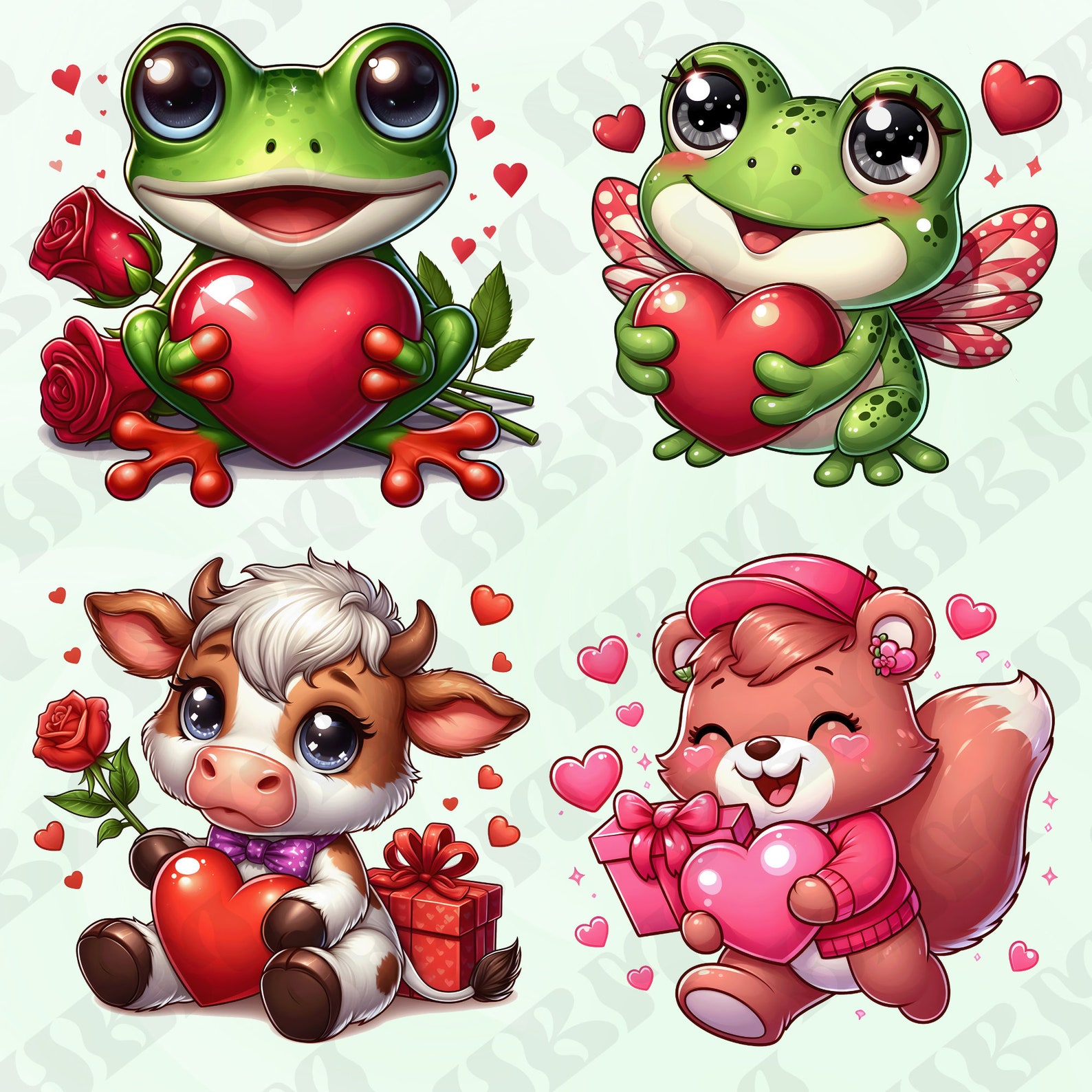 25 Cute Valentine Animals Clipart Bundle, Cow Card Making, Frog Baby ...