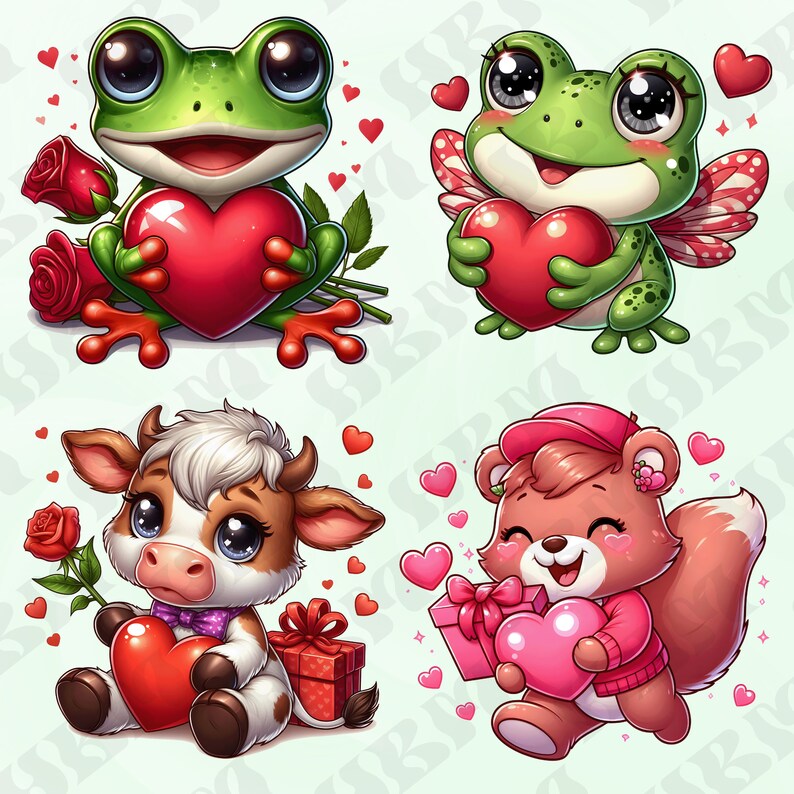 25 Cute Valentine Animals Clipart Bundle, Cow Card Making, Frog Baby ...