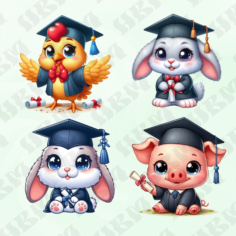 Farm Animals Graduation Clipart Bundle, Cute Cartoon Sheep Sticker ...