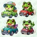24 Cute Frogs Driving Cars Clipart Bundle, Tadpole Stickers, Adorable ...