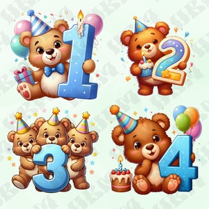 16 Cute Birthday Bears Clipart Bundle, Cartoon Teddy Sticker, Adorable ...