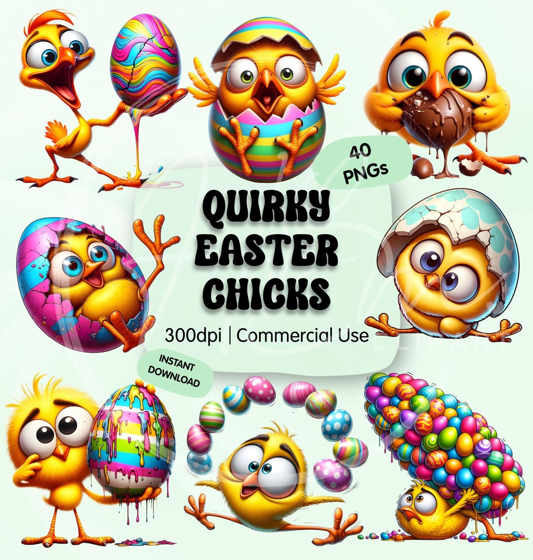 Quirky Easter Chicks Clipart Sublimation PNG Bundle, Whimsical Funny ...