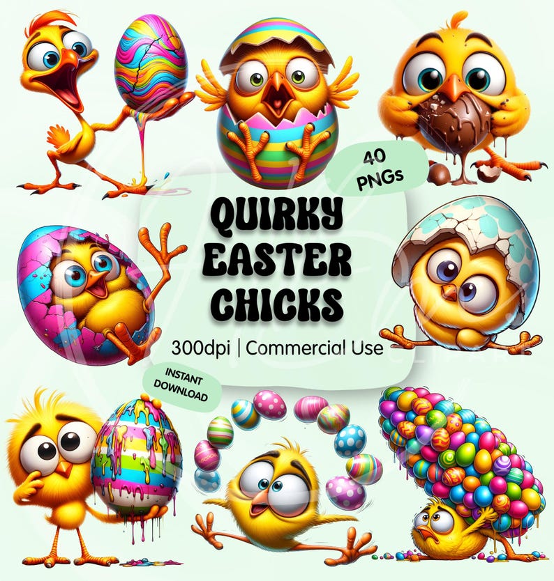 Quirky Easter Chicks Clipart Sublimation PNG Bundle, Whimsical Funny ...