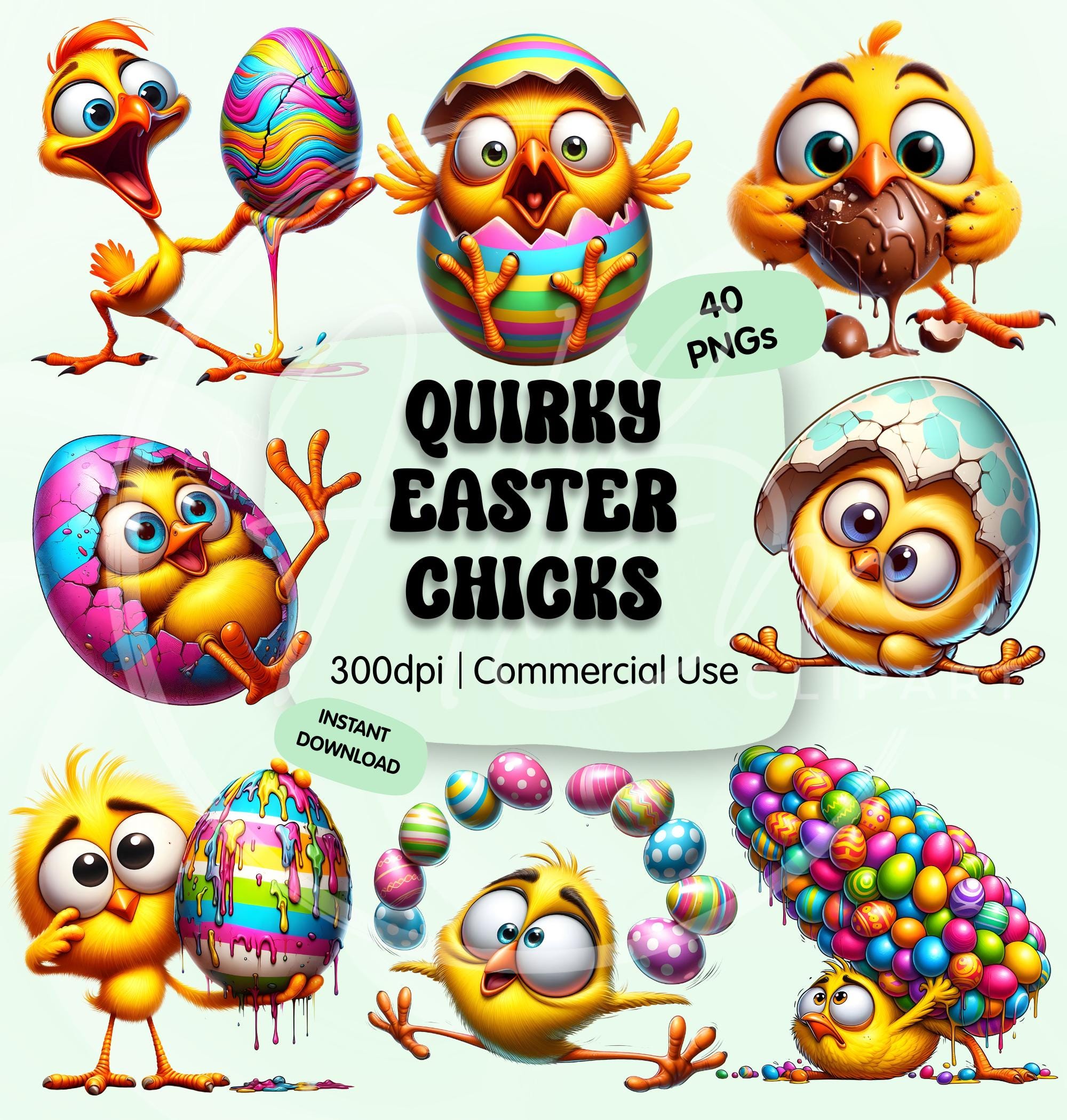 Quirky Easter Chicks Clipart Sublimation PNG Bundle, Whimsical Funny ...