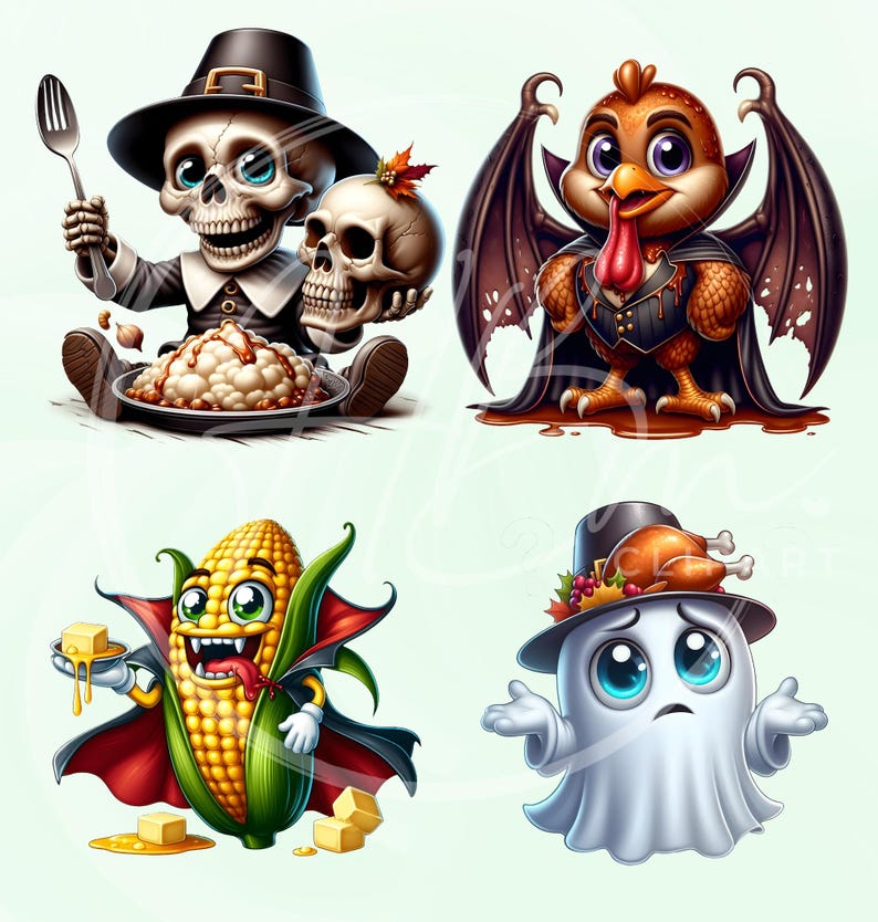 Funny Haunted Harvest Clipart Bundle, Halloween Thanksgiving PNG ...