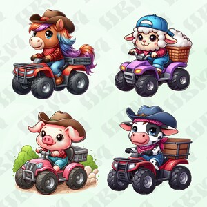 Farm Animals on Four Wheelers Clipart Bundle, Cute Cartoon Sheep ...