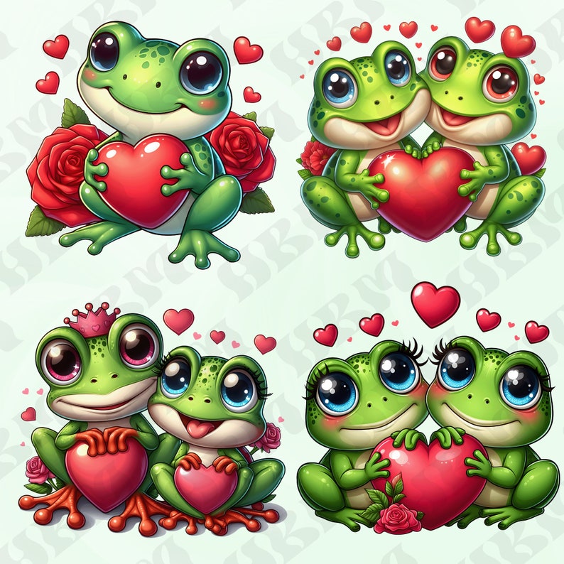25 Cute Valentines Day Frog Clipart Bundle, Tadpole Stickers, Adorable ...